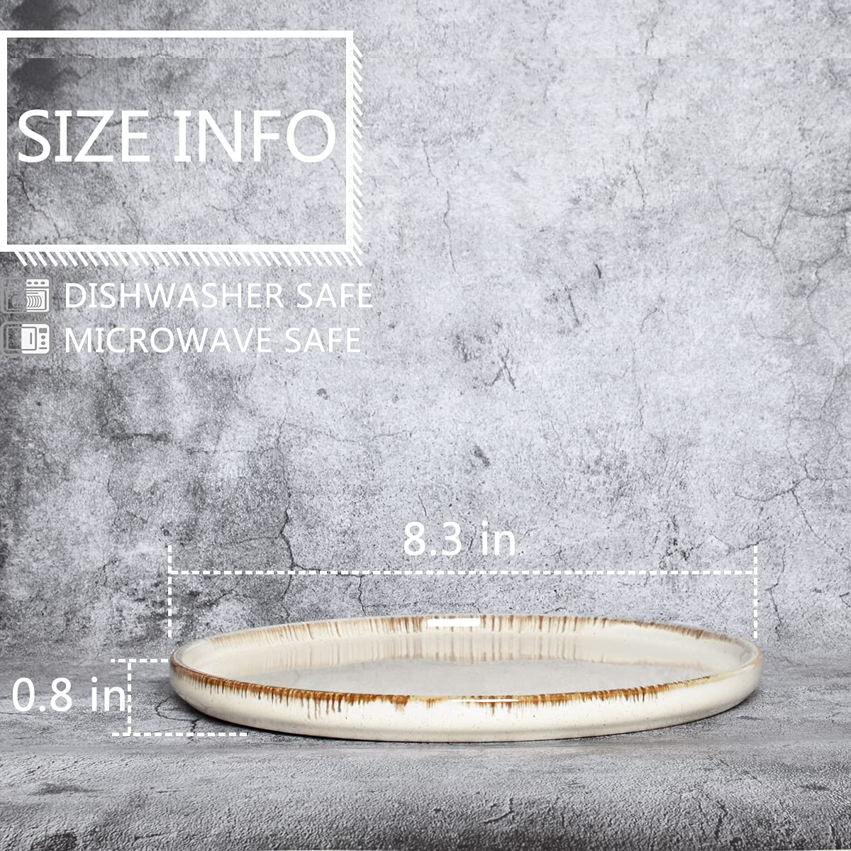 Bosmarlin Ceramic Dinner Plates Set of 4, Stoneware Plates for Salad, Pasta, Dessert, Microwave and Dishwasher Safe (Beige, 8.2 in)