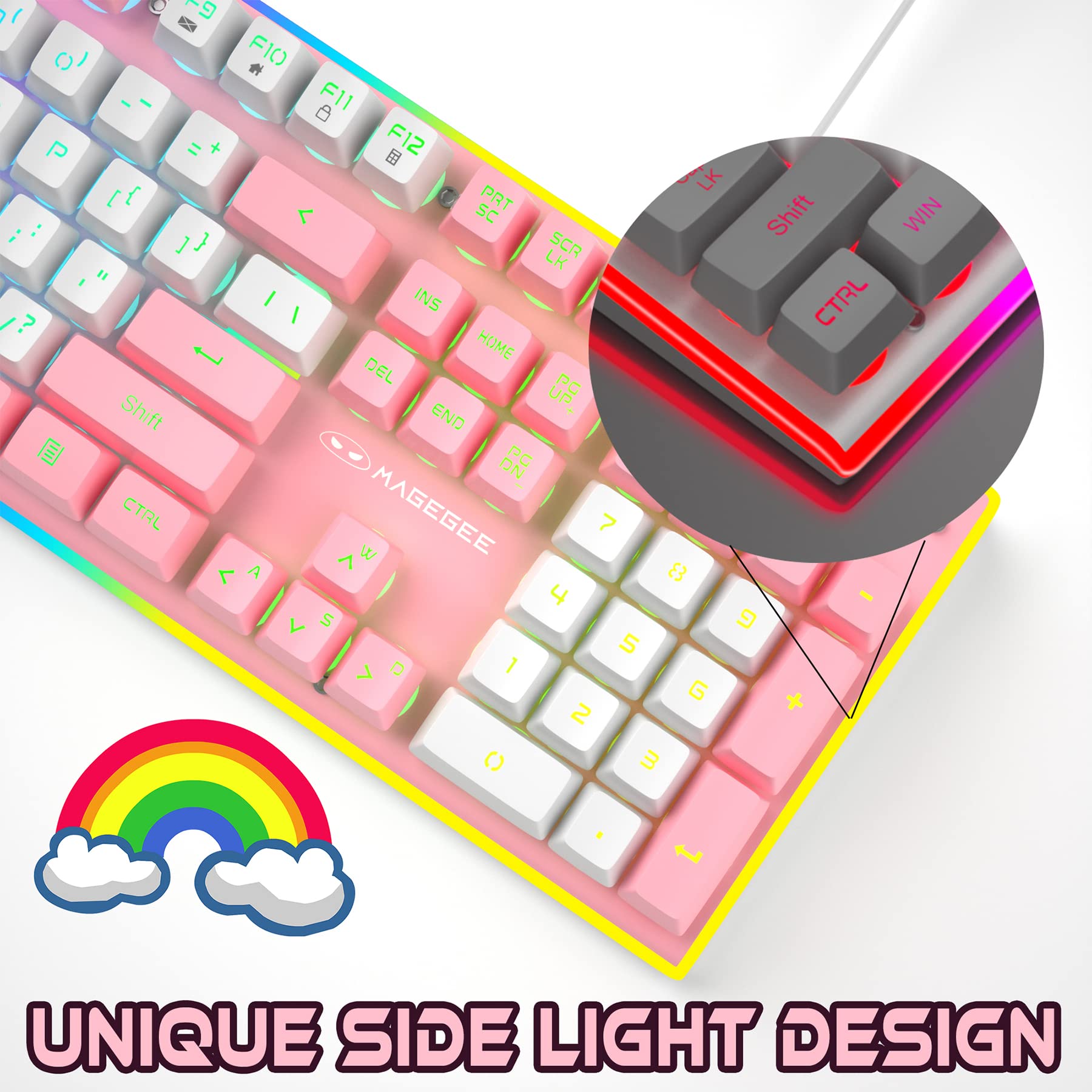 Camiysn Gaming Keyboard, Silent Ergonomic Waterproof RGB Backlit Anti-ghosting Keyboard Mechanical Feeling Keyboard with Multimedia Keys for PC Gamer, Pink
