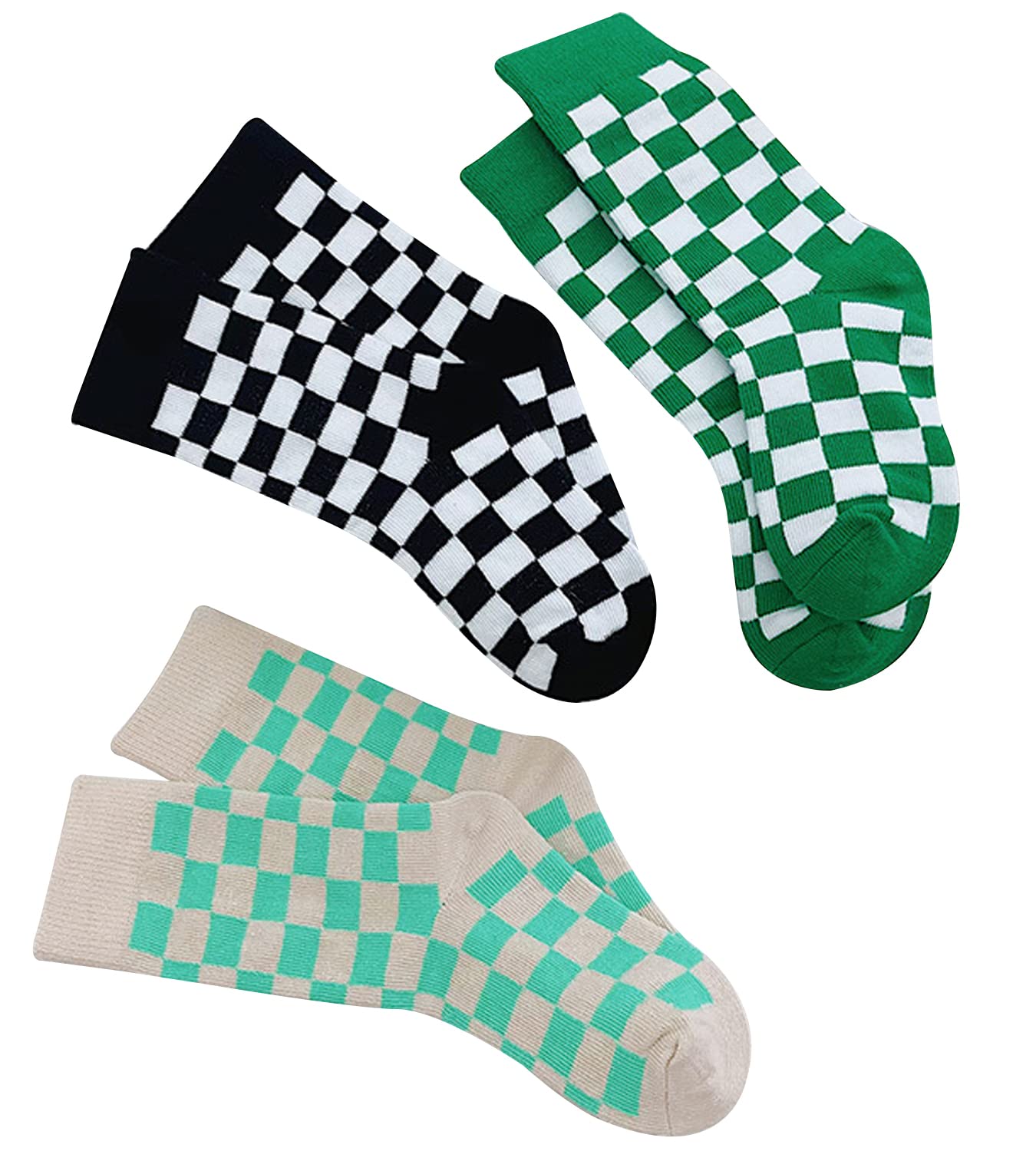 BonjourMrsMr Girls Checkered Crew Socks Cotton Cute Novelty Anklet Socks for Kids Toddler