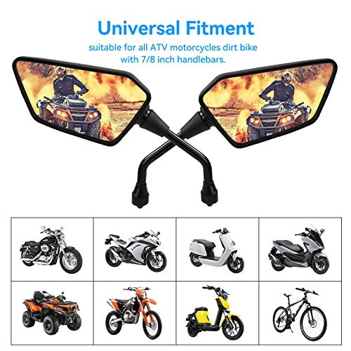 Esploratori ATV Mirror, Side Rearview Mirrors for Bike Motorcycle ATV Scooter Cruiser with 8mm 10mm Bolt, 7/8" Handle Bar Mount Clamp Compatible with Suzuki Yamaha Honda Kawasaki Victory and More