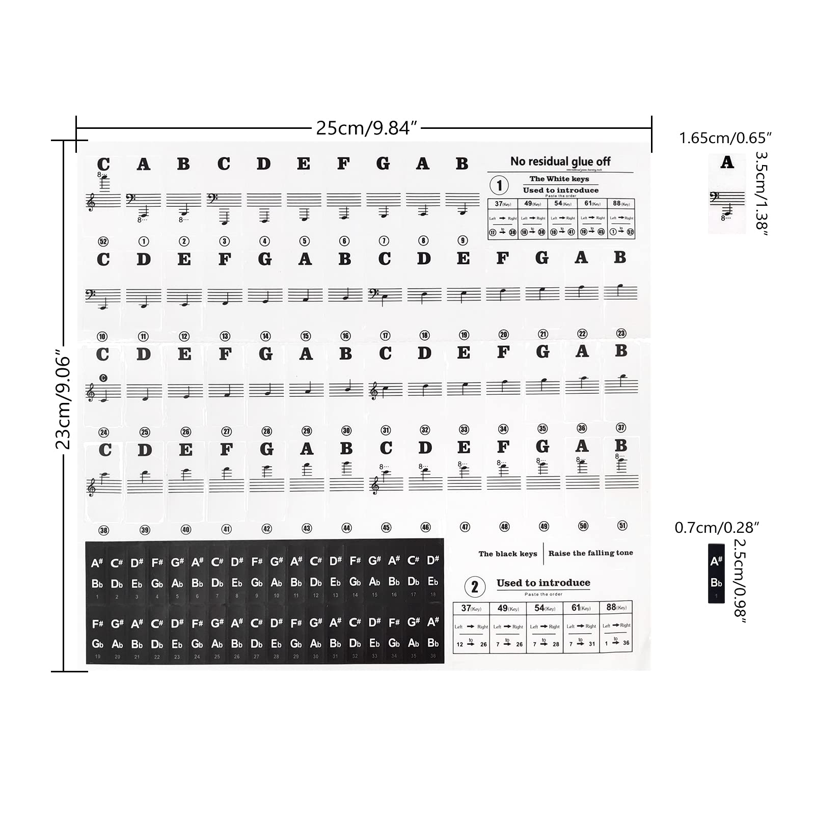 Piano Keyboard Stickers for Beginners 88/61/54/49/37 Key. Large Bold Letter Piano Stickers Perfect for kids Learning Piano, Transparent and Removable