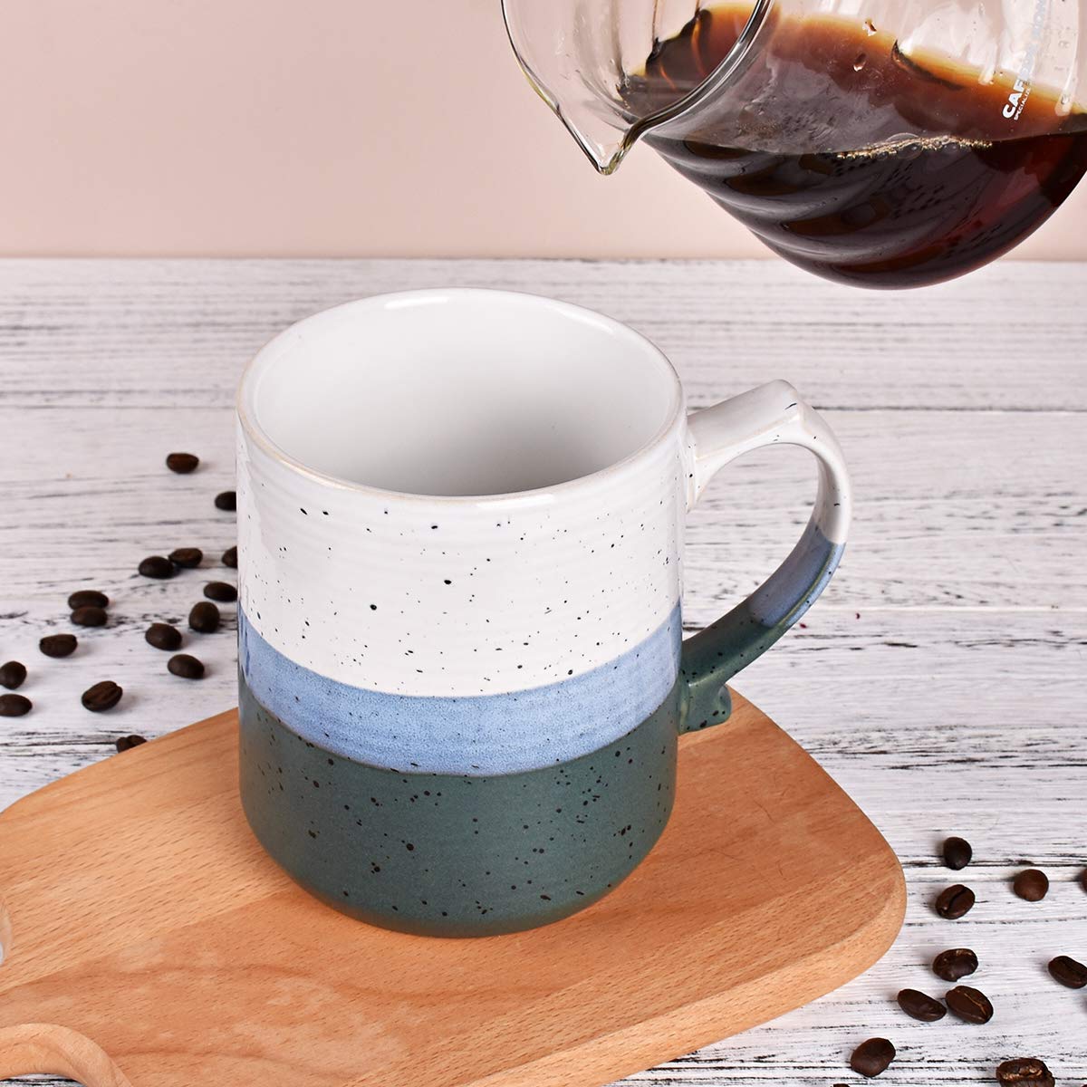 Bosmarlin Large Stoneware Coffee Mug, Big Tea Cup for Office and Home, 21 Oz, Dishwasher and Microwave Safe, 1 PCS (Dark Green)