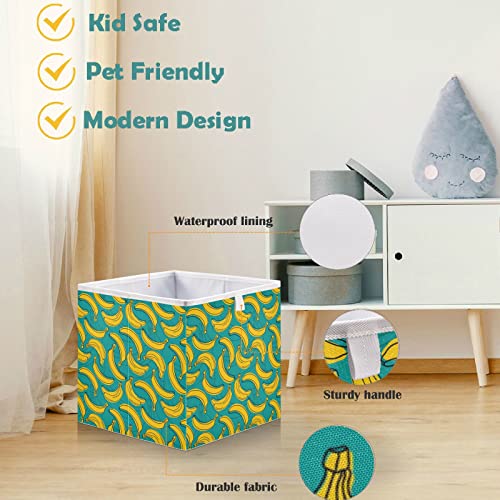 visesunny Closet Baskets Banana Storage Bins Fabric Baskets for Organizing Shelves Foldable Storage Cube Bins for Clothes, Toys, Baby Toiletry, Office Supply