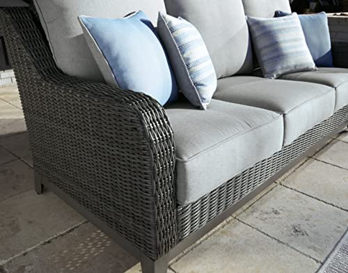 Signature Design by Ashley Outdoor Elite Park Patio Wicker Sofa with Cushion, Gray