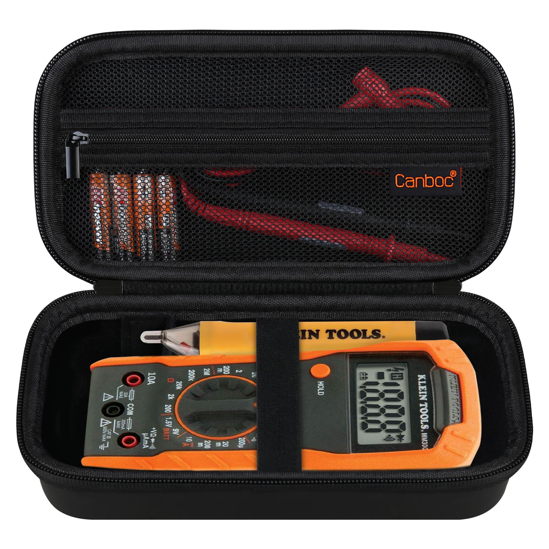 Canboc Hard Travel Carrying Case, Storage Bag fit Digital Multimeter, Mesh Bag fit Cable, Black+Black