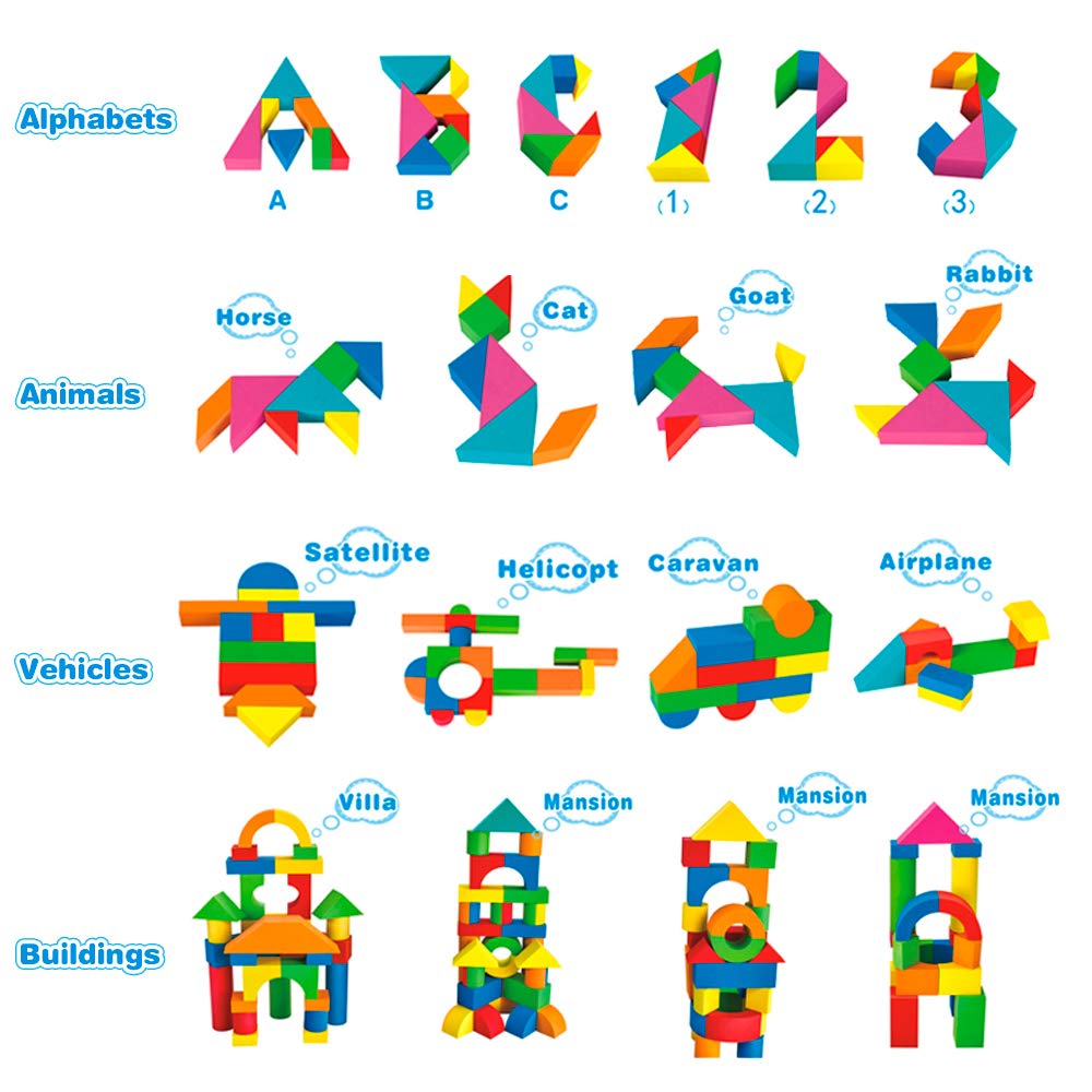 Mini Tudou 137 PCS Foam Blocks for Toddlers, Soft Stacking Building Block Toys Set for Kids, Boys and Girls