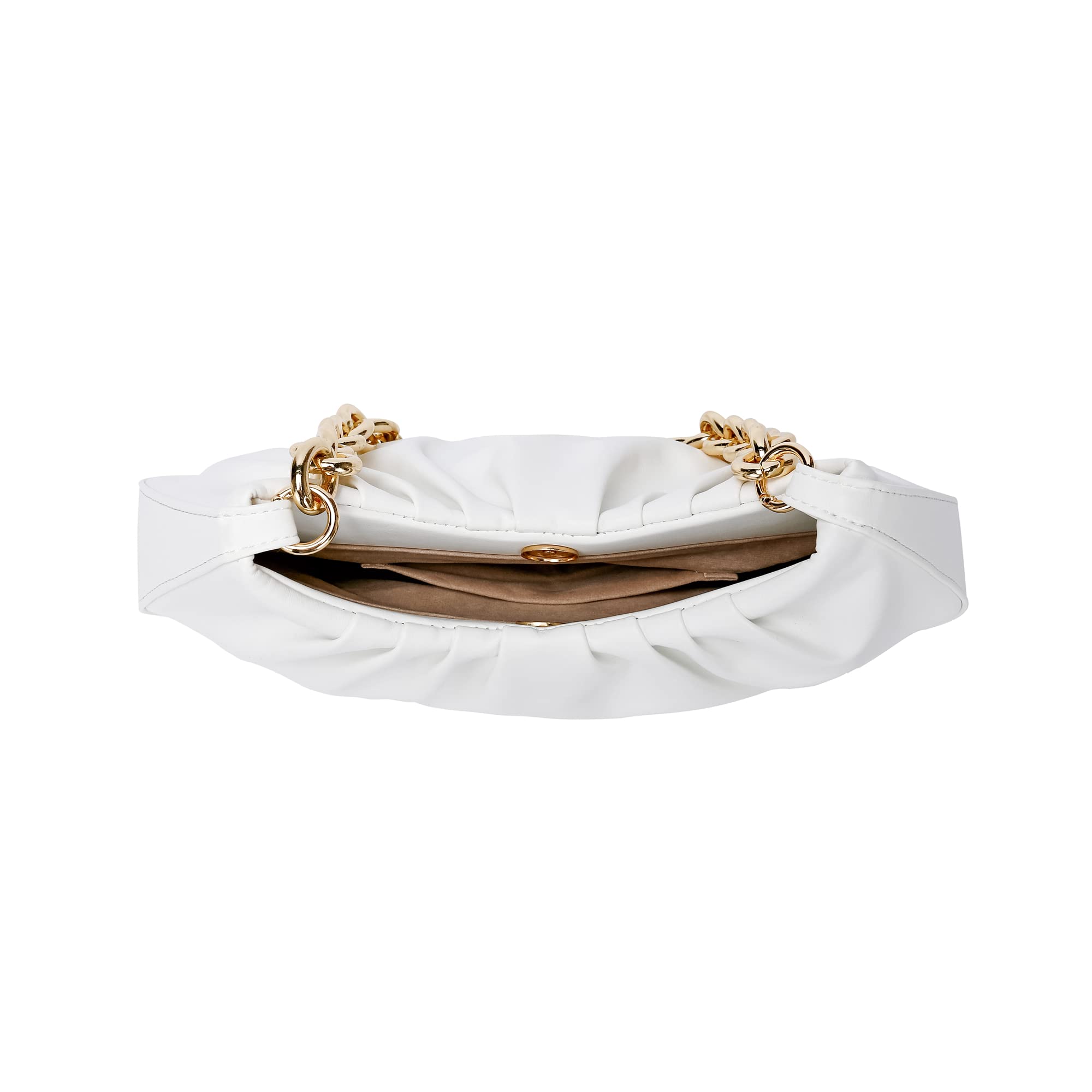 JOLLQUE Shoulder Bag for Women,Small Leather Dumpling Bags Handbag Purse,Gold Chain Evening Clutch Purses with Heavy Aluminum Metal Chain(White)
