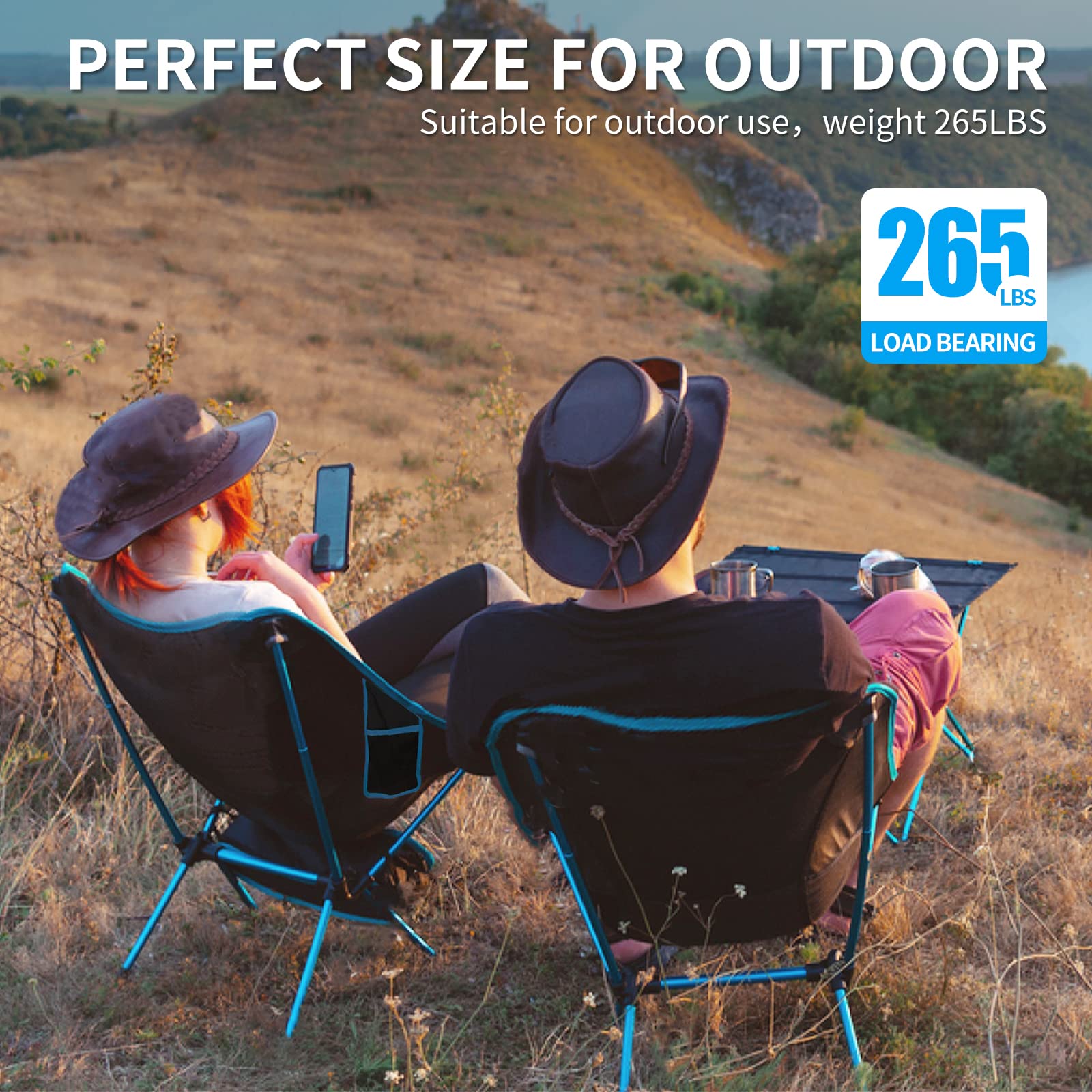 CAMPFEEL Camping Chairs Compact Portable Folding Chair,Heavy Duty 230lb Capacity with Side Pockets Packable Lightweight Backpacking for Hiking/Picnic/Beach
