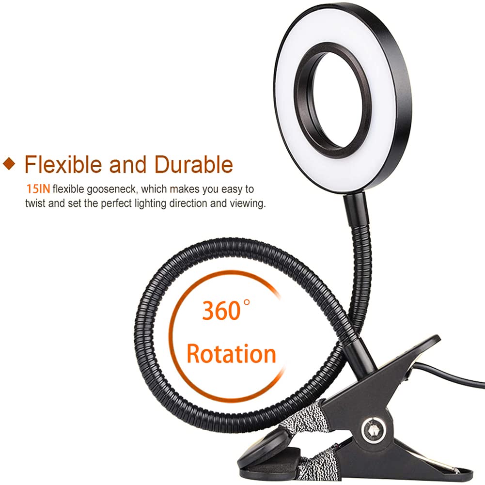 Brokimis Clip on Light LED Reading Book Study Lamp 3 Color Modes 10 Brightness Eye Protection 360° Flexible Gooseneck Student Dormitory Office Desk Lamp at Night in Bed