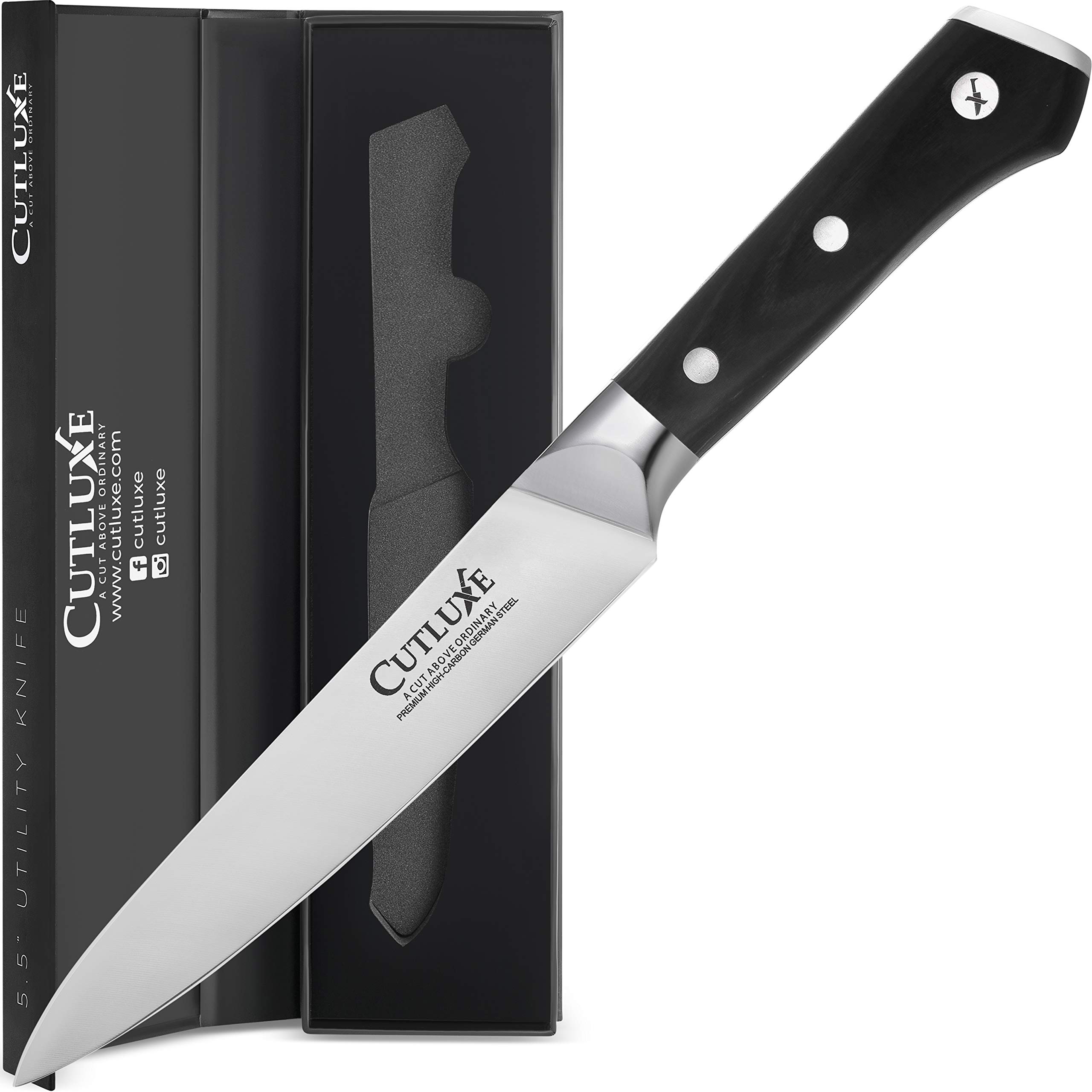 Cutluxe Santoku Knife, Utility Knife & Paring Knife β Forged High Carbon German Steel β Full Tang & Razor Sharp β Ergonomic Handle Design β Artisan Series