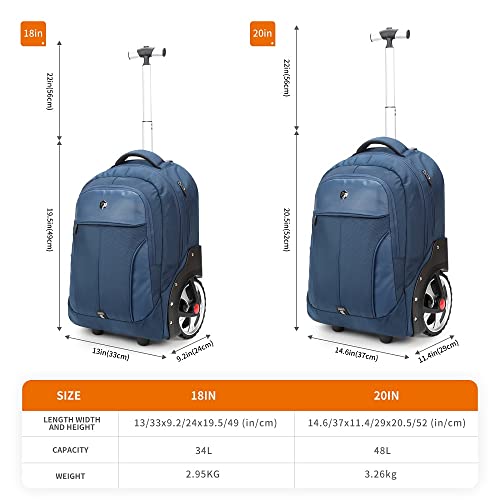 Glodiar AOKING 18/20 Inch Big Wheeled Water Resistant Travel Business Rolling Wheeled Backpack with Laptop (20 inch, Blue)