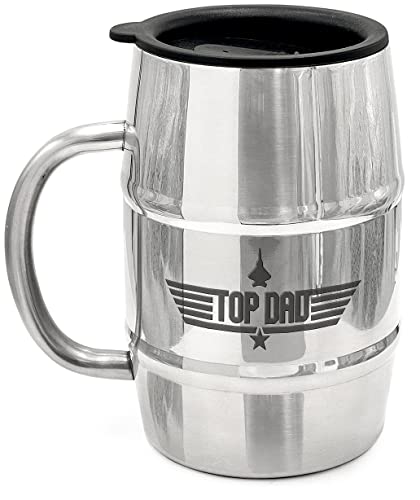 GALVANOX Gift Mug for Dad, Stainless Steel TOP DAD Barrel Cup with Handle and Sip Lid (Hot n' Cold) Double Wall Insulation for Beer & Coffee, 17oz (Gift Boxed for Christmas/Fathers Day)