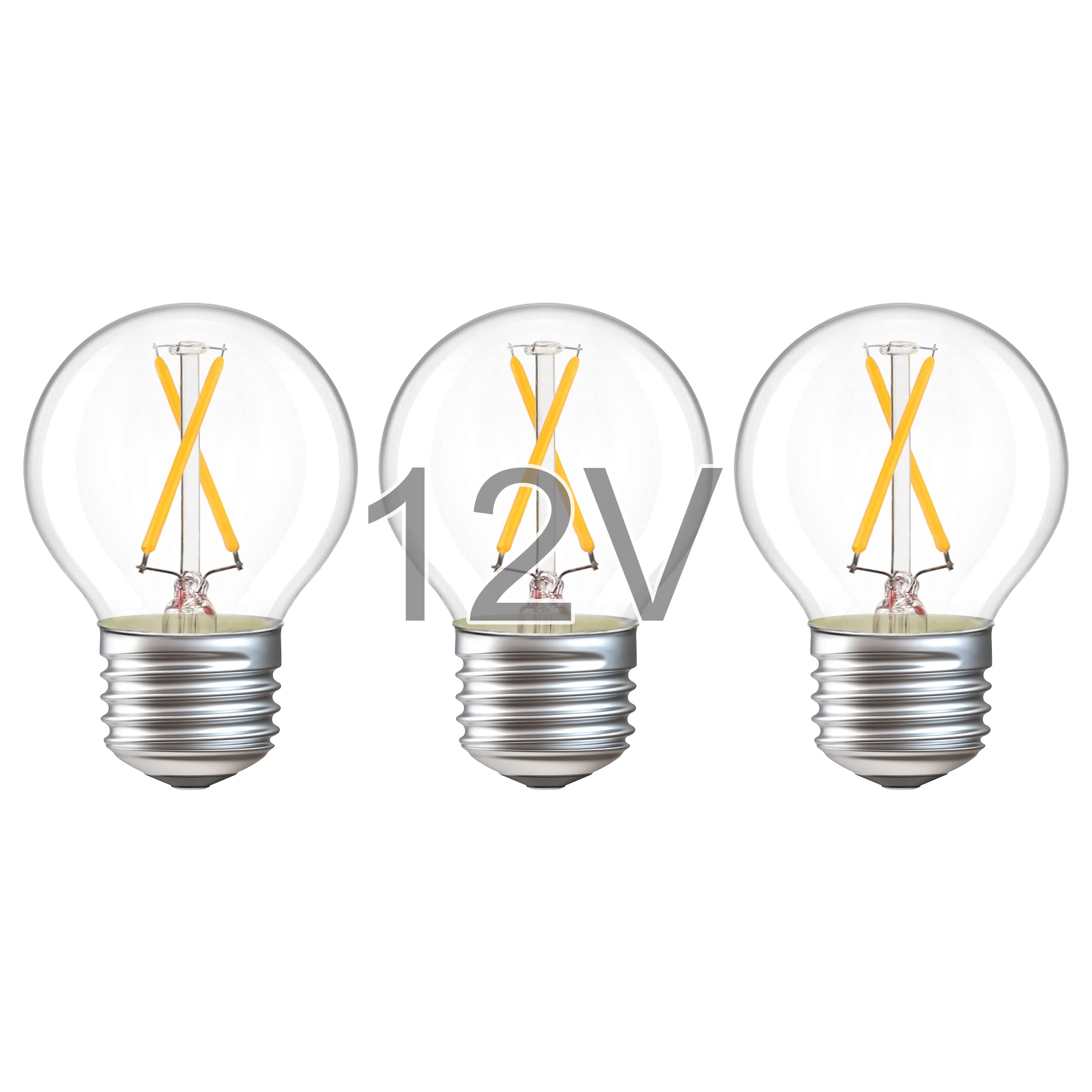 TOKCON 12 Volt Low Voltage LED Light Bulbs - Soft Warm 2700K 2W (Only for 12V DC/AC)- 25W Equivalent E26 Edison Base Small Globe Bulb for RV, Landscape Lights - 3 Pack