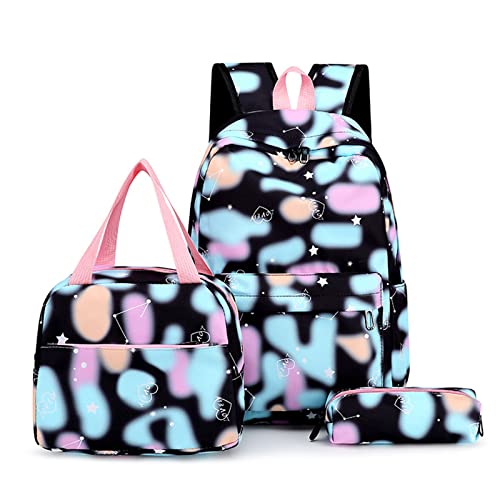 GLOOMALL School Backpack 3 IN 1 Lightweight Teen Girls Bookbags Insulated Lunch Bag Pencil Case (Black)