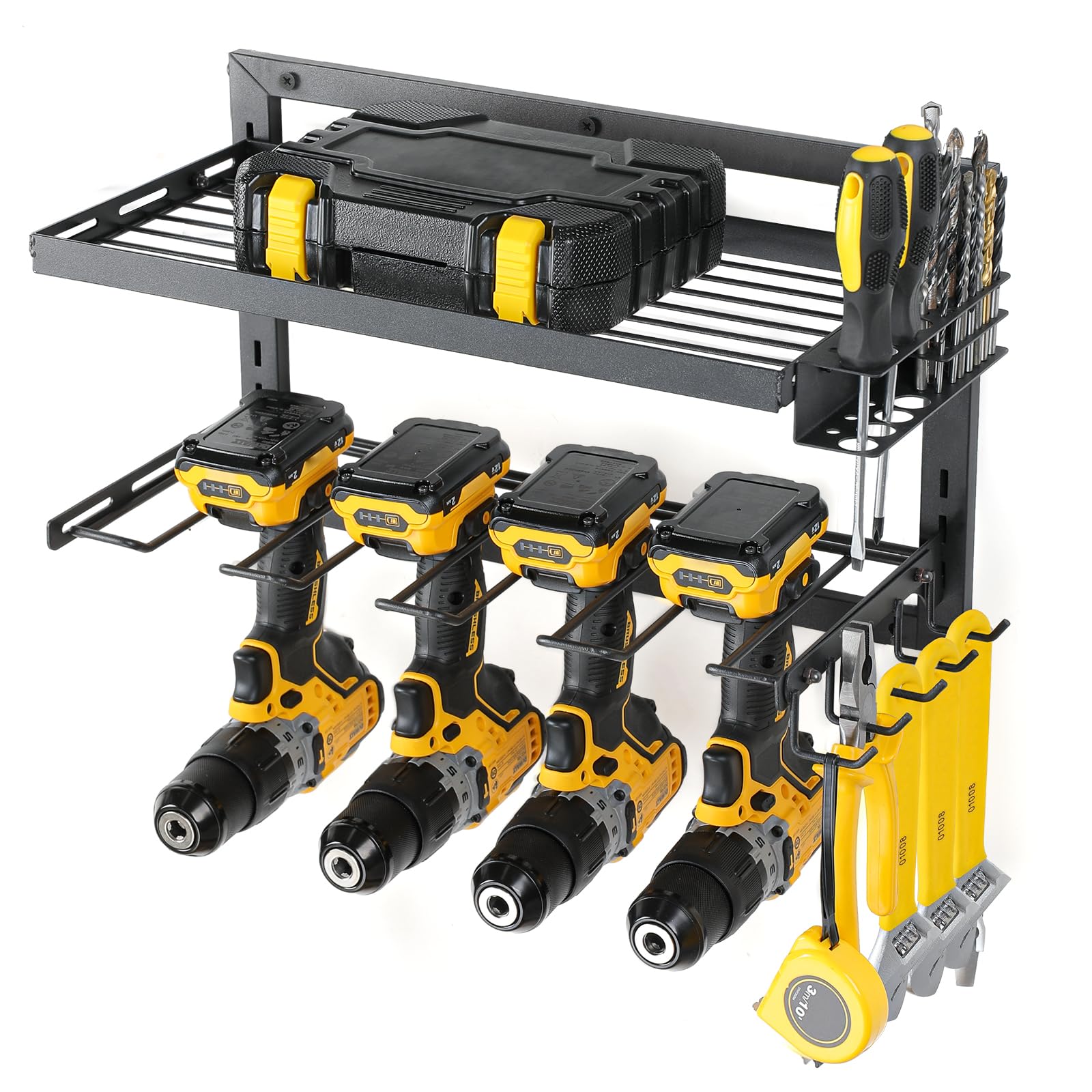 COFIT 2-Tier Power Tool Organizer, Power Drill Tool Holder, Wall Mount Tool Storage Organizer, Adjustable Height Iron Tool Rack for Garage Organization and Workshop