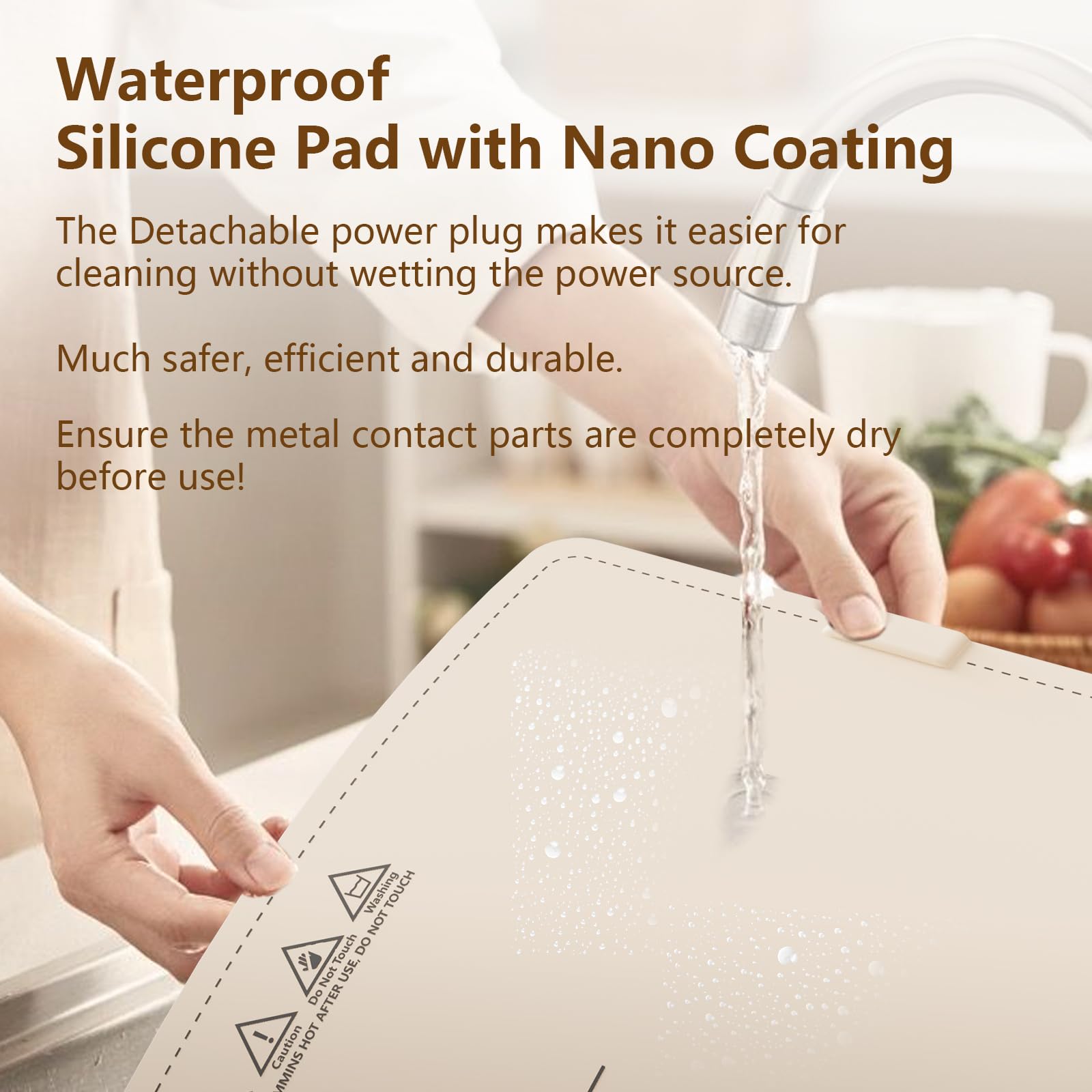 Electric Food Warming Tray - Removable Plug, Easy Cleaning, Full Surface Heating, Rollable Nano Silicone Material, 3 Temperature Settings, Auto Shut-Off- For Buffet, Home Party, Dinner (Ivory)