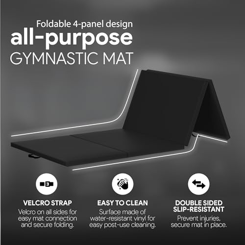BalanceFrom All Purpose 4'x10'x2" Extra Thick High Density Anti Tear Gymnastics Gym Folding Exercise Aerobics Mats, Black