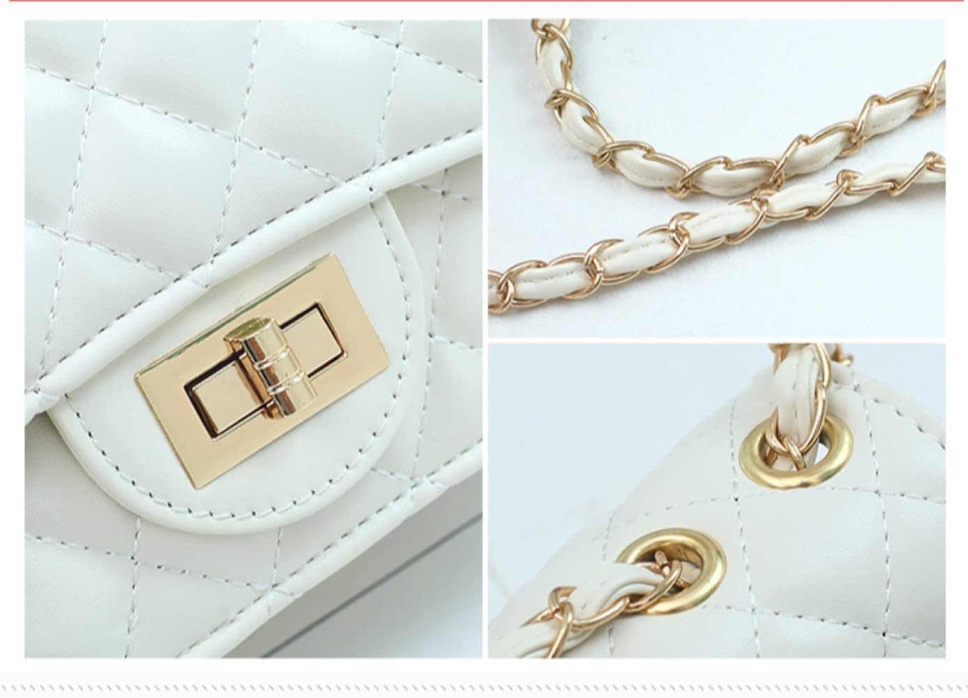 Jopchunm Designer Handbags Small Crossbody Bags Clutch White Leather Quilted Purse for Women