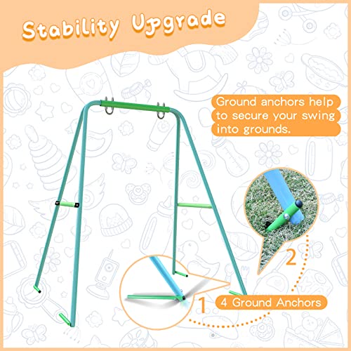 Kiriner Swing Set Outdoor Swings for Kids Toddlers with Waterproof Metal A-Frame, 4 Anchors, Two Swing Seats Swing Sets for Backyard Playground 2-in-1 Swing Set