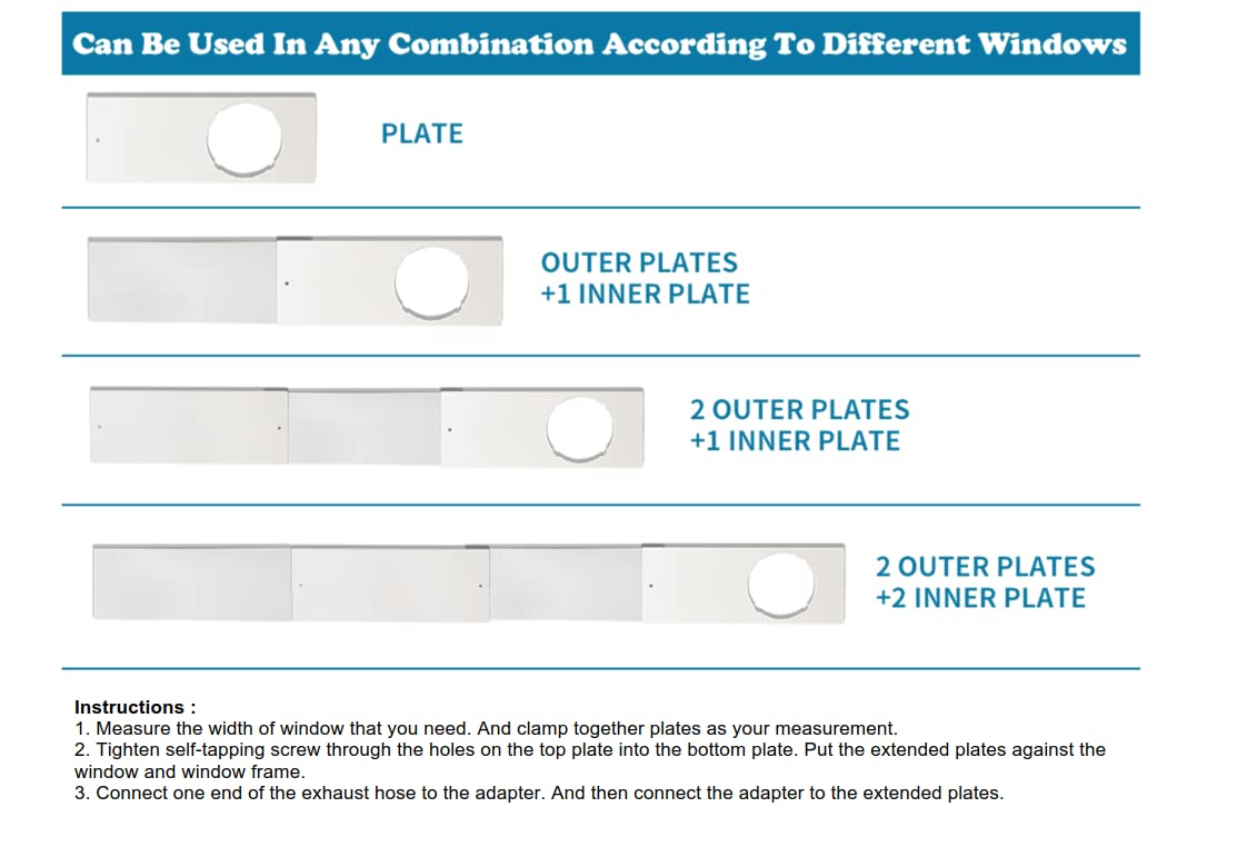 Portable Air Conditioner Window Seal Plates Kit, Plastic AC Vent Kit for Sliding Windows, Portable AC Duct, Adjustable Length Portable AC Vent Kit for 5.1/5.9 inch Air Conditioner Exhaust Hose