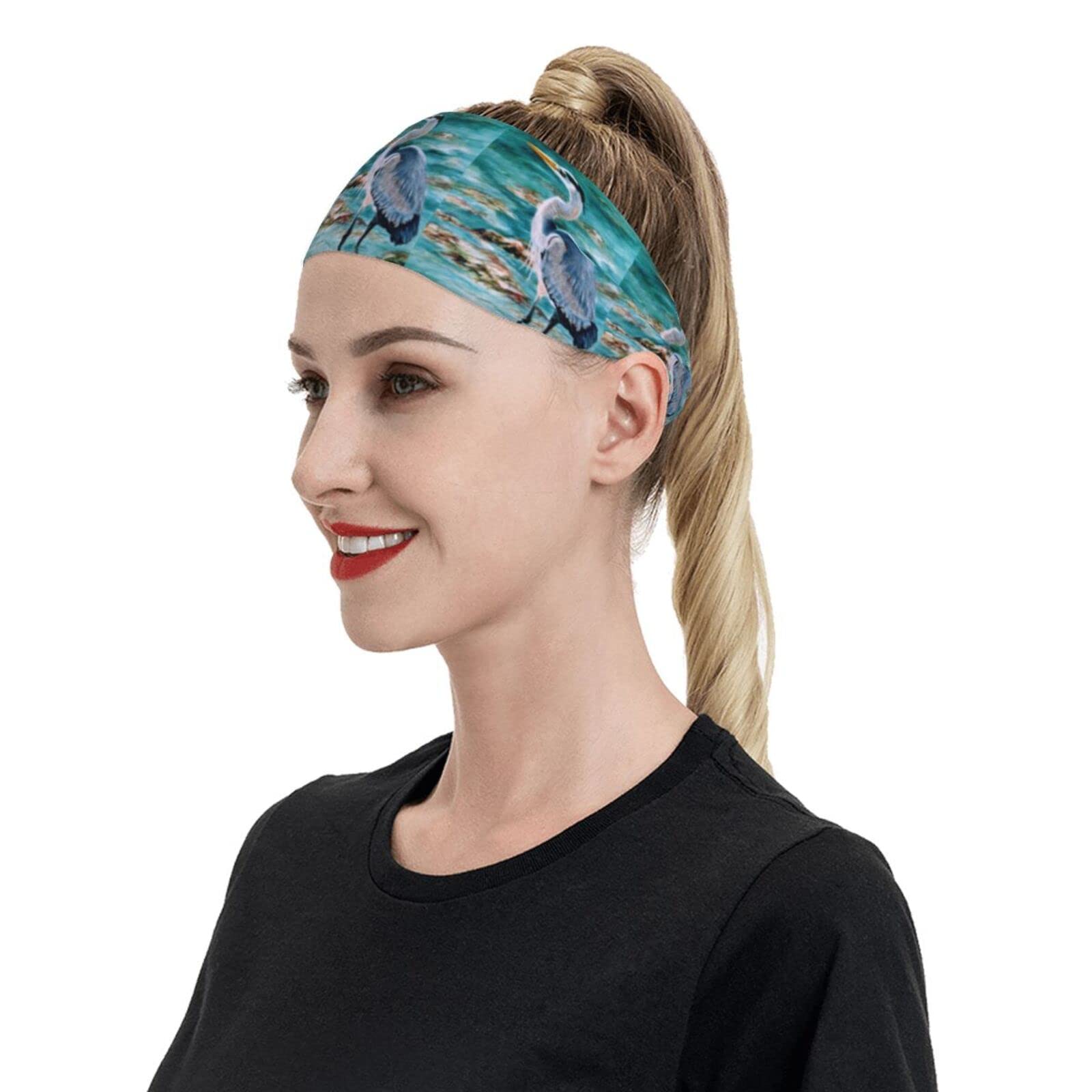 Camping Headband Great Blue Heron Moisture Wicking Non-Slip Sweatbands
