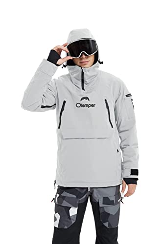 kirnusino Mens Ski Jacket Snow Coat for Men Windbreaker Waterproof Mountain Hooded Sweatshirt with Shoulder Pass Card Pocket Windproof Warm Winter Coat-Grey-L