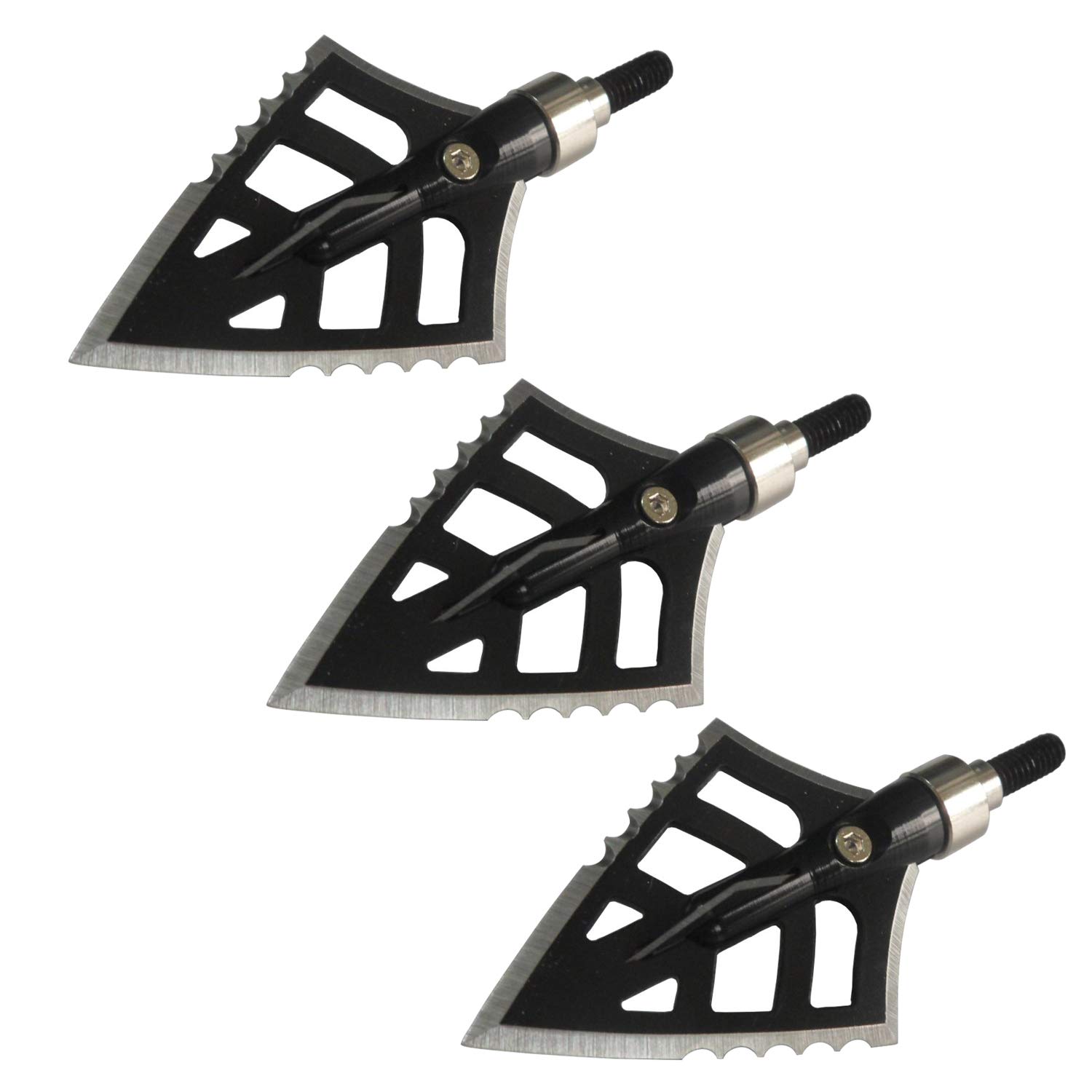 ayetea 3 Pack Black Devil Stainless Steel Serrated Broadheads 4 Blade Arrow 100-125 Grain Adjustable Crossbow Broadheads Compound Bow Broadhead (Black Wave Blades)