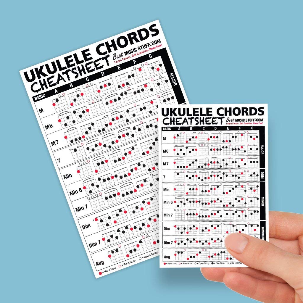 Small + Large Ukulele Chords Cheatsheet Bundle - Laminated and Double Sided Pocket Reference 4"x6" and 6"x9" β’ Best Music Stuff