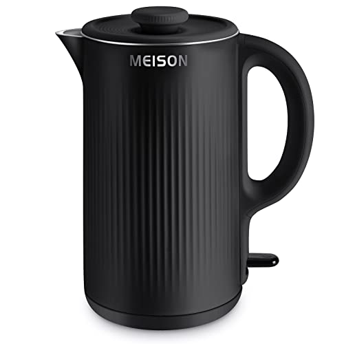 Electric Kettles Stainless Steel for Boiling Water, Double Wall Hot Water Boiler Heater, Cool Touch Electric Teapot, Auto Shut-Off & Boil-Dry Protection, 120V/1200W, 1.7 Liter, 2 Year Warranty (black)