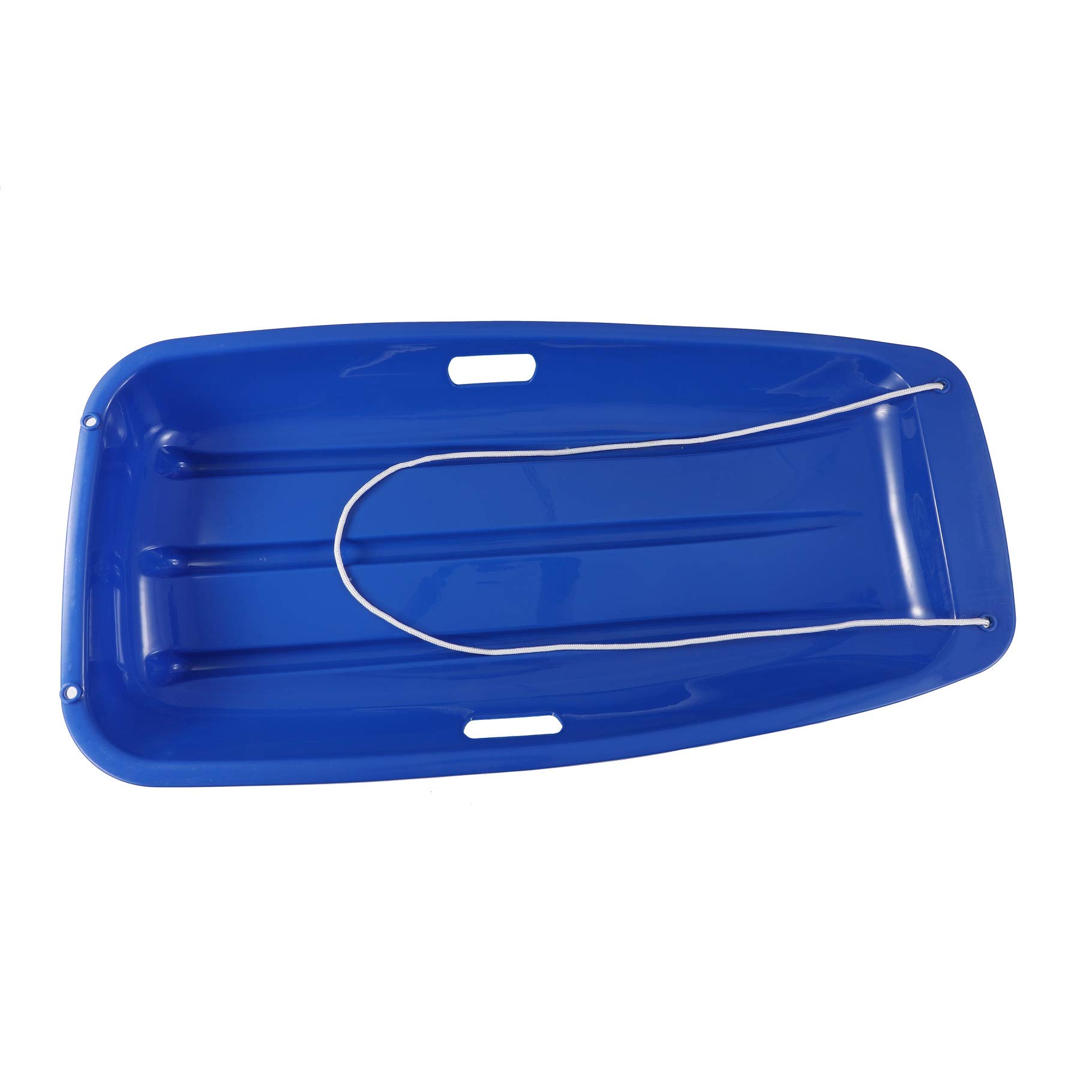 Bonnlo 2 Packs Toboggan Snow Sled, 35'' Heavy Duty Plastic Winter Downhill Sleds w/Pull Rope & 2 Handles for Kids (Blue)