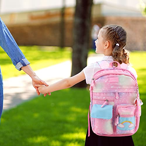 Godchoices Rainbow Backpack for Girls, Large Capacity School Laptop Backpacks Preschool Kindergarten Bookbag