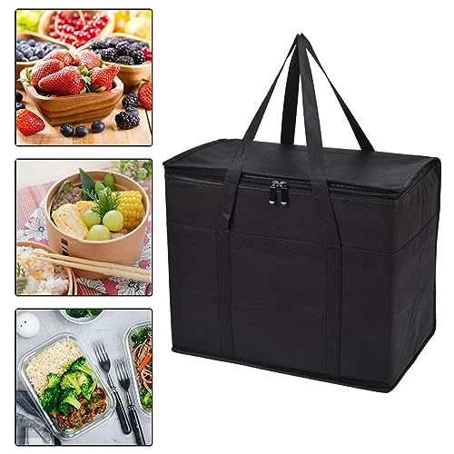 KLKCMS Insulated Grocery Bags Thermal Food Carrier Portable Large Capacity Handbag Reusable Bags Insulated Bags for Hiking Fresh Seafood, Black With Bottom