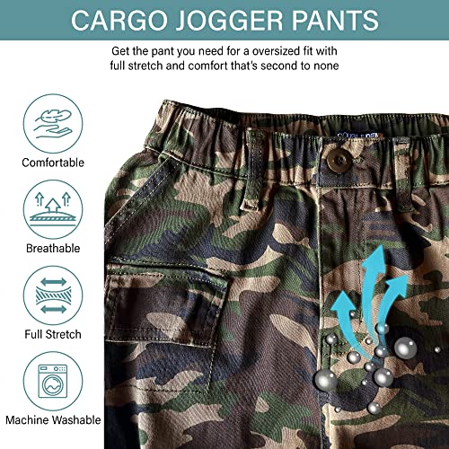Double Denim Women's High Waist Jogger Pants - Casual Cargo Elastic Waistband Sweatpants Tapered Fatigue with 6 Pockets SCP-2049 Camo XL