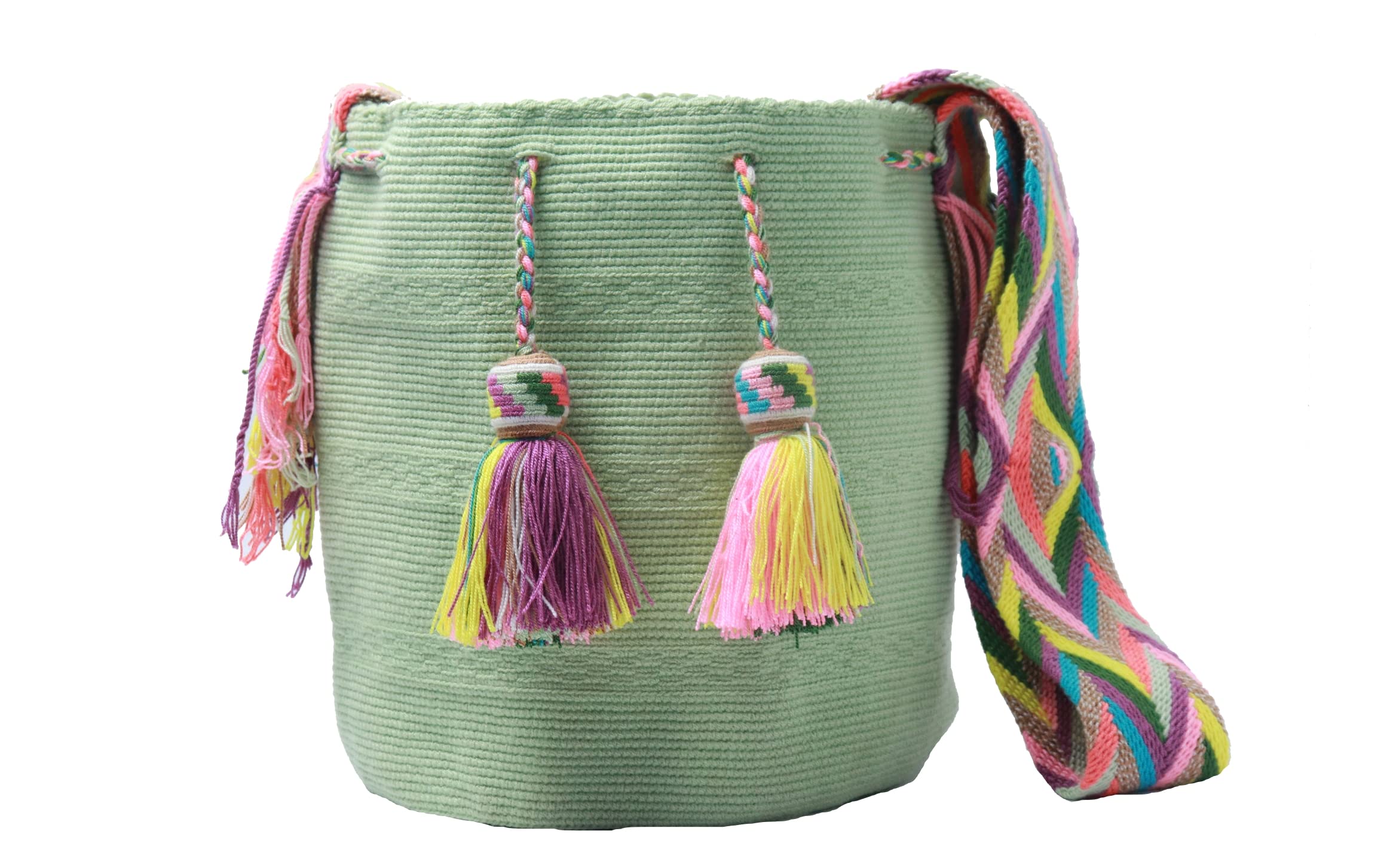 Mint Green Wayuu Mochila Bag - Large Crochet Crossbody Purse