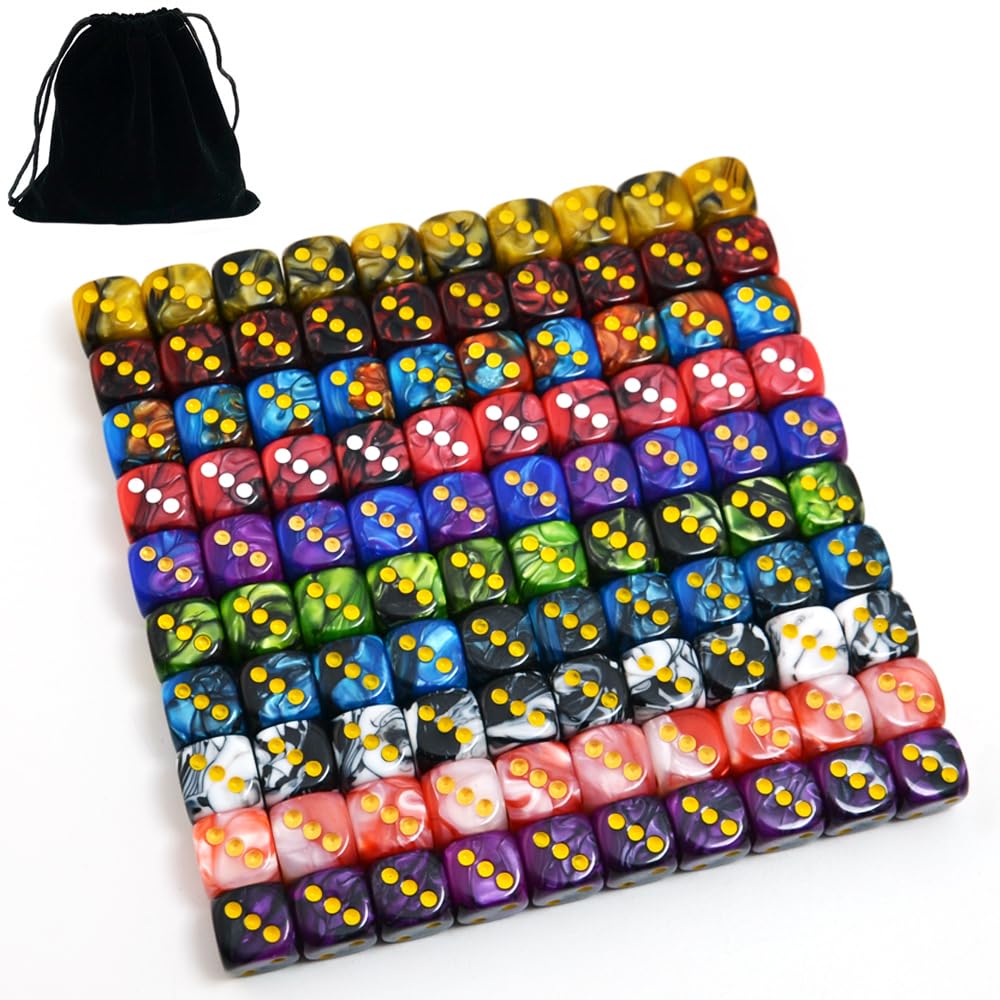 Smartdealspro 100-Pack Two Color Round Angle Six Sided Dice Die with Free Pouch for Tenzi, Farkle, Yahtzee, Bunco or Teaching Math (12mm)
