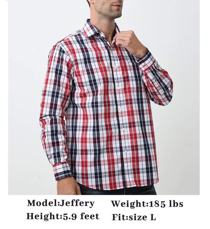 Double Pump Mens Button Down Shirts Cotton Long Sleeve Shirts Regular Fit (SL02A,L)