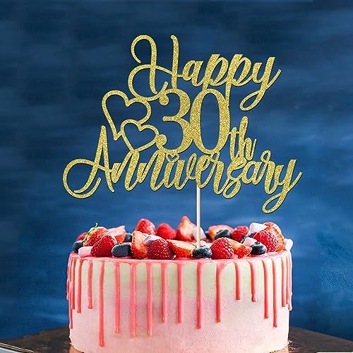 Crseniny 30th Anniversary Cake Topper,Company 30 Anniversary Party Decorations,30th Birthday, 30th Wedding Anniversary/Pearl Wedding Party Decoration supplies(30 Gold Glitter)