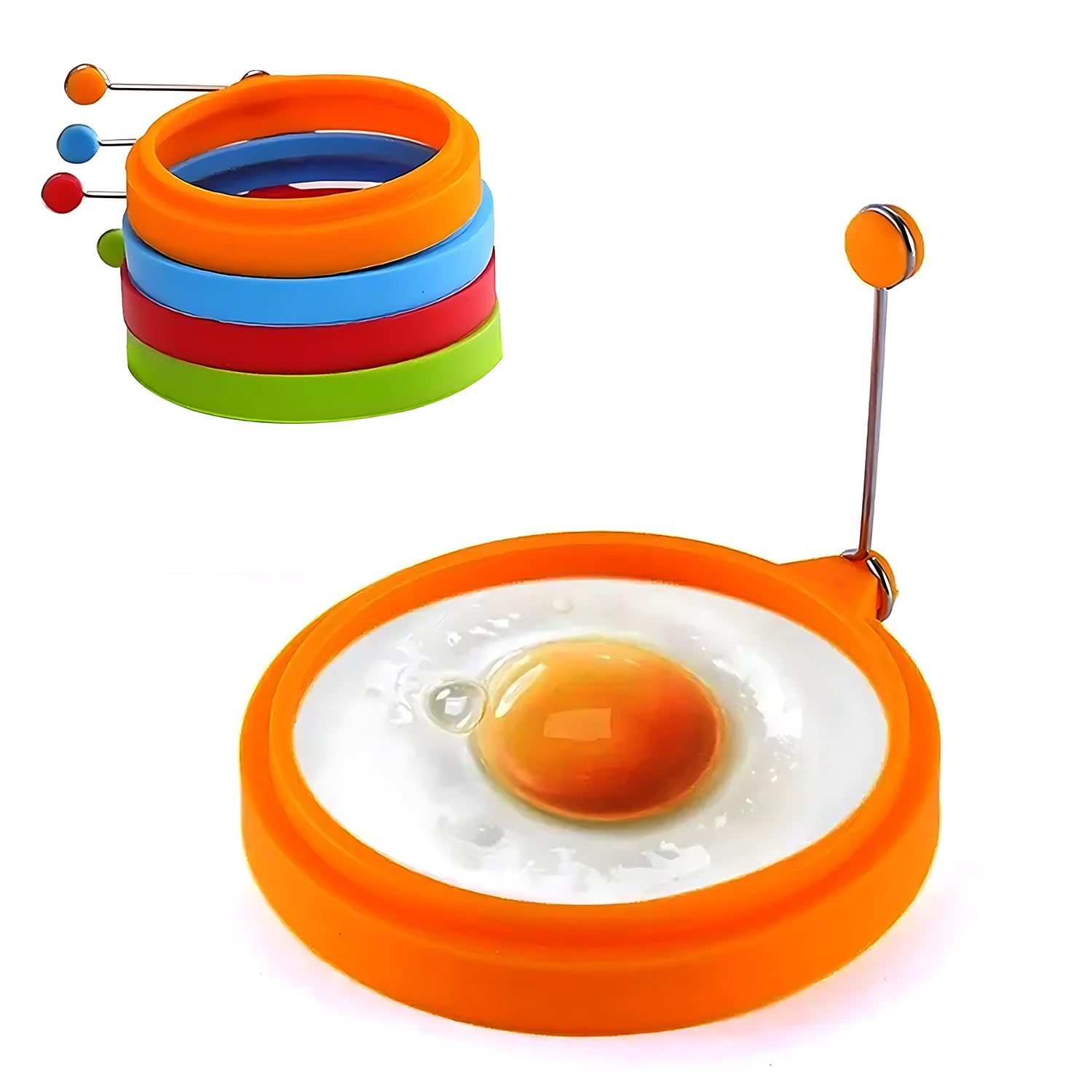 Boguish 4Pcs Egg Ring, Silicone Egg Rings Molds, Non Stick Griddle Egg Rings for Cooking, Fried Eggs and Breakfast, Multicolor
