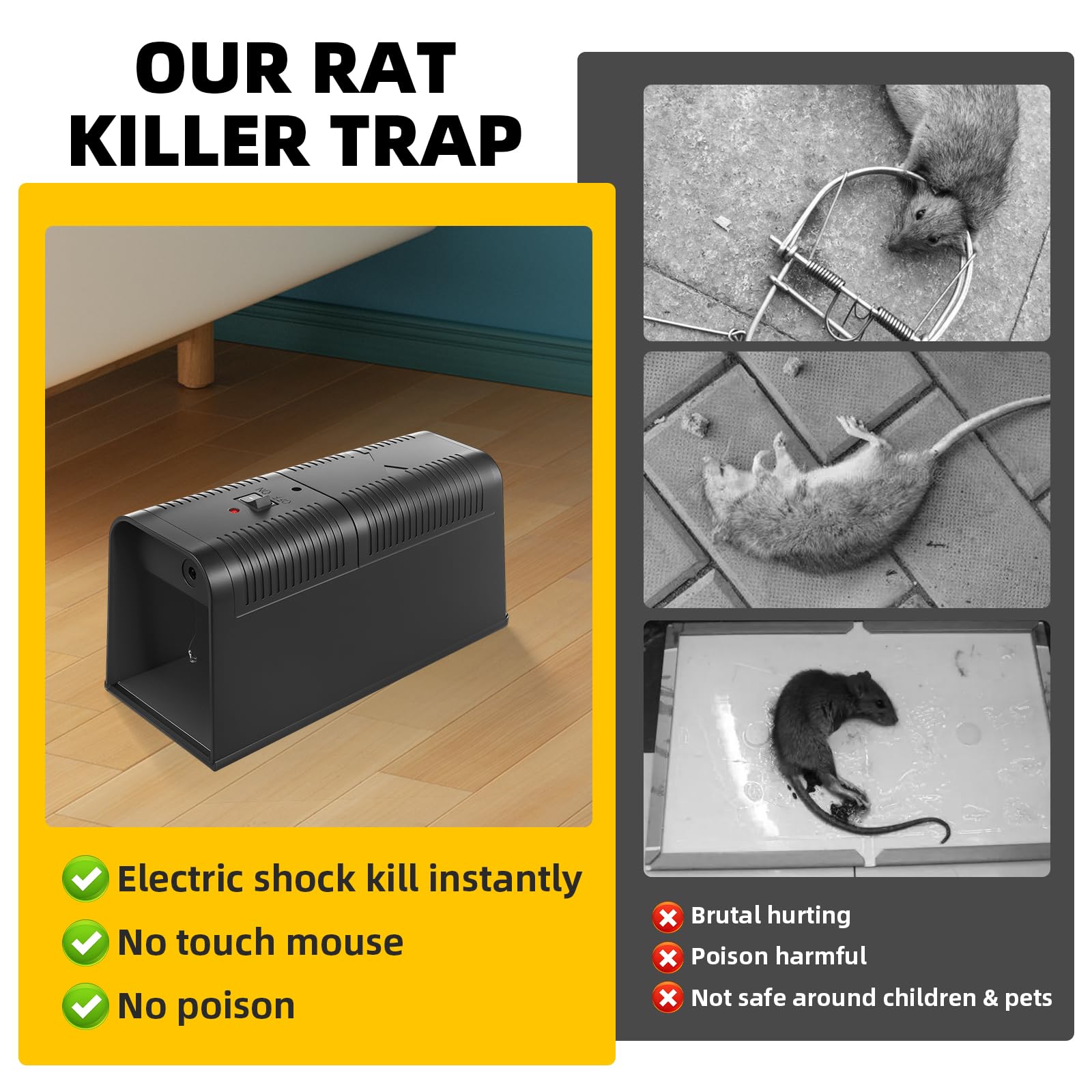 Electric Mouse Trap Zapper Powerful Rat Traps Indoor for Homes with Anti-Escape Door,Effective & Reusable Humane Rodent Zapper Electric Shock Killer for Home,Garage,Kitchens7801115 (2)