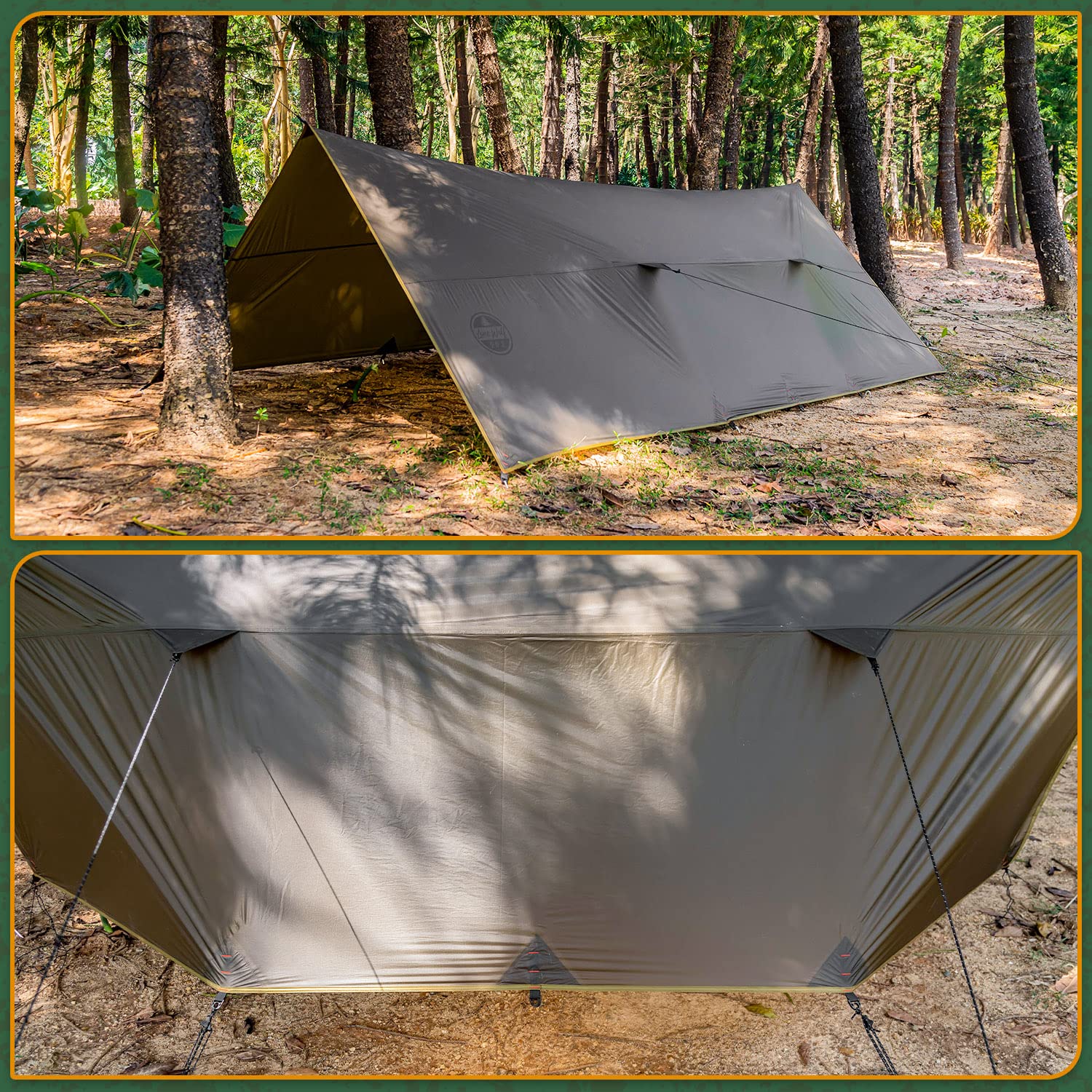 Camping Tarp Hammock Tarp 9×12ft Ultralight 20D Silnylon Waterproof 3000mm for Hiking Backpacking - Wolfden UL