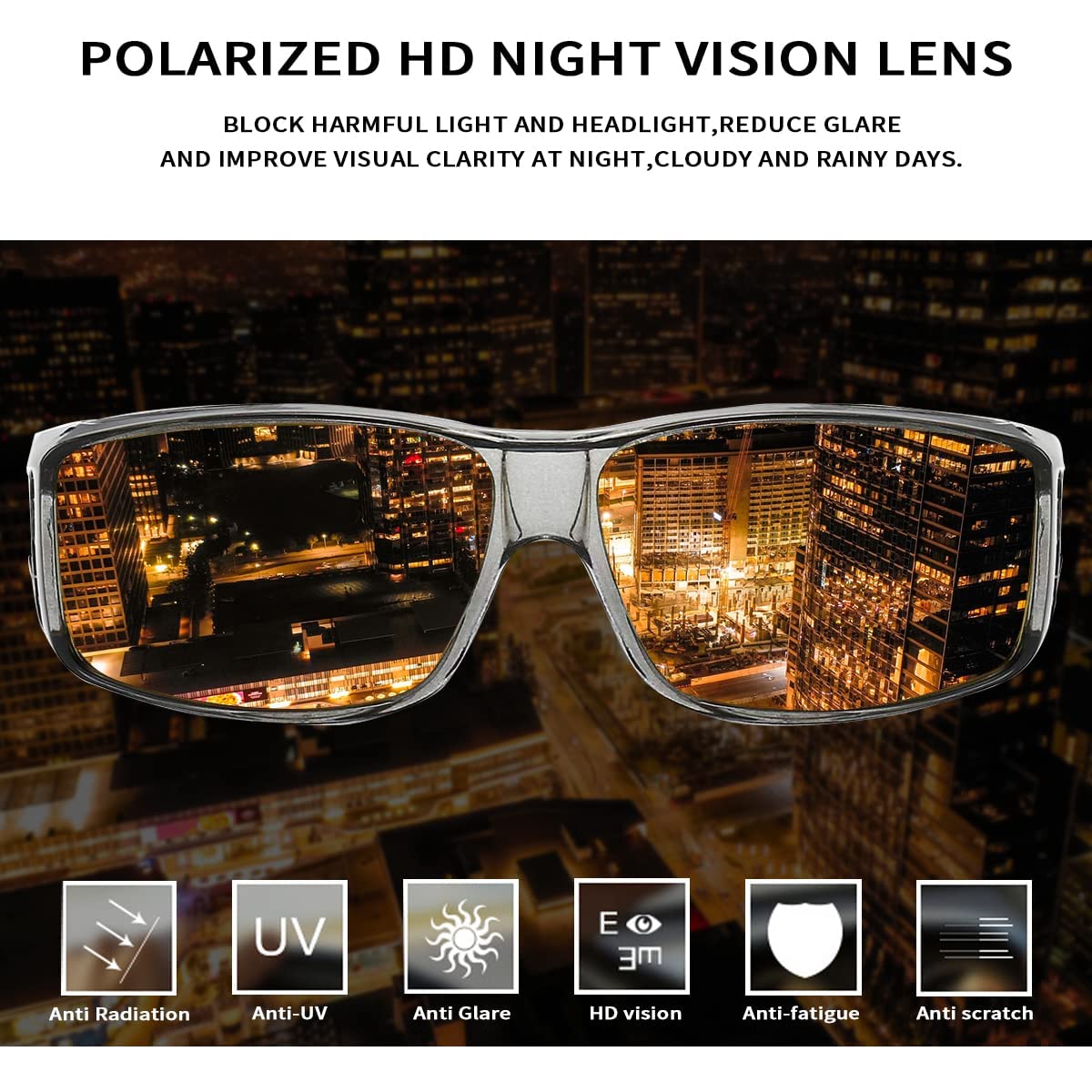 BOJOD Night Driving Glasses for Women Men Fits Over Anti Glare Polarized Night Vision Glasses for Nighttime Yellow Glasses