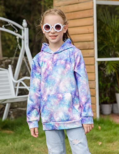 BFUSTYLE Girls Galaxy Hoodie 3D Pullover Hoodies Kids Long Sleeve Cool Blue Sweatshirt Size 7-8