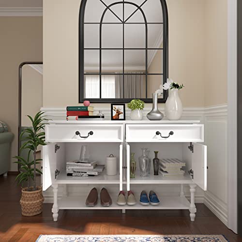 ECACAD Modern Sideboard Buffet Storage Cabinet with Drawers, Shelves & Carved Legs, Entryway Console Cabinet for Kitchen, Living Room, White (47.2”L x 15.7”W x 31.9”H)