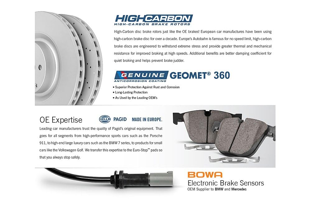 Power Stop ESK6660 Euro-Stop Front Brake Kit- Coated Brake Rotors & Ceramic Brake Pads For Land Rover Range Rover Sport 2010-2013 [Model Specific]