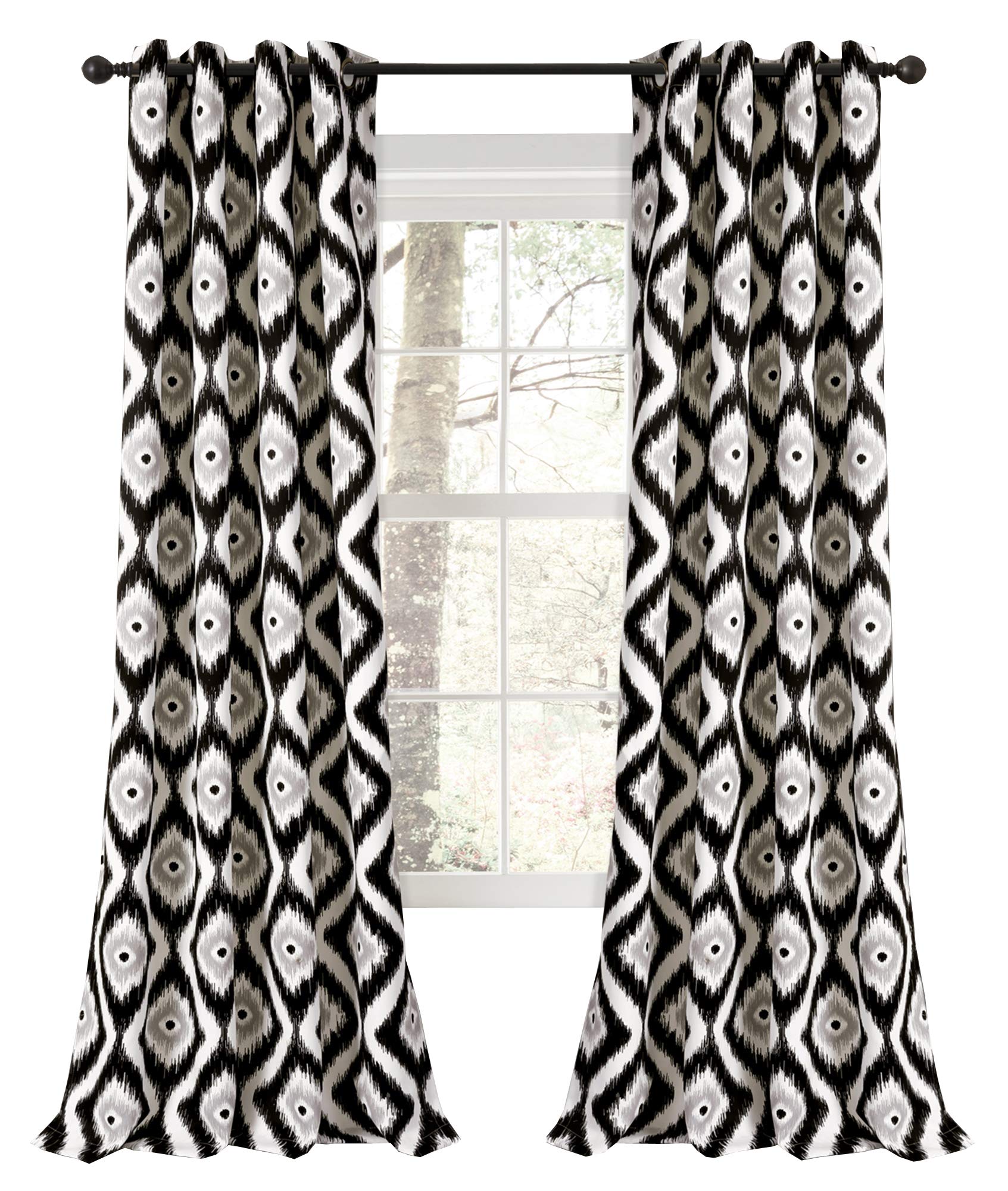 Lush Decor Diamond Ikat Light Filtering Window Curtain Panel Pair, 84" x 52", Black, 2 Count