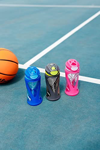 Zulu Torque 16oz Plastic Kids Water Bottle with Silicone Sleeve and Leak-Proof Locking Flip Lid and Carry Loop for School Backpack, Lunchbox, Outdoor Sports, BPA-Free Dishwasher Safe, Grey/ Green