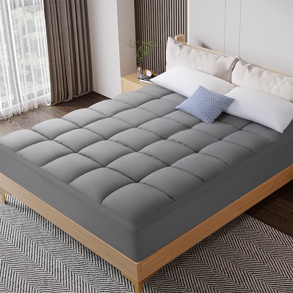 SONORO KATE Mattress Topper, Extra Thick Mattress Protector,Cooling Mattress Pad Cover for Back Pain, Plush & Support Bed Topper Overfilled Down Alternative with 8-21" Deep Pocket (Grey, Queen)