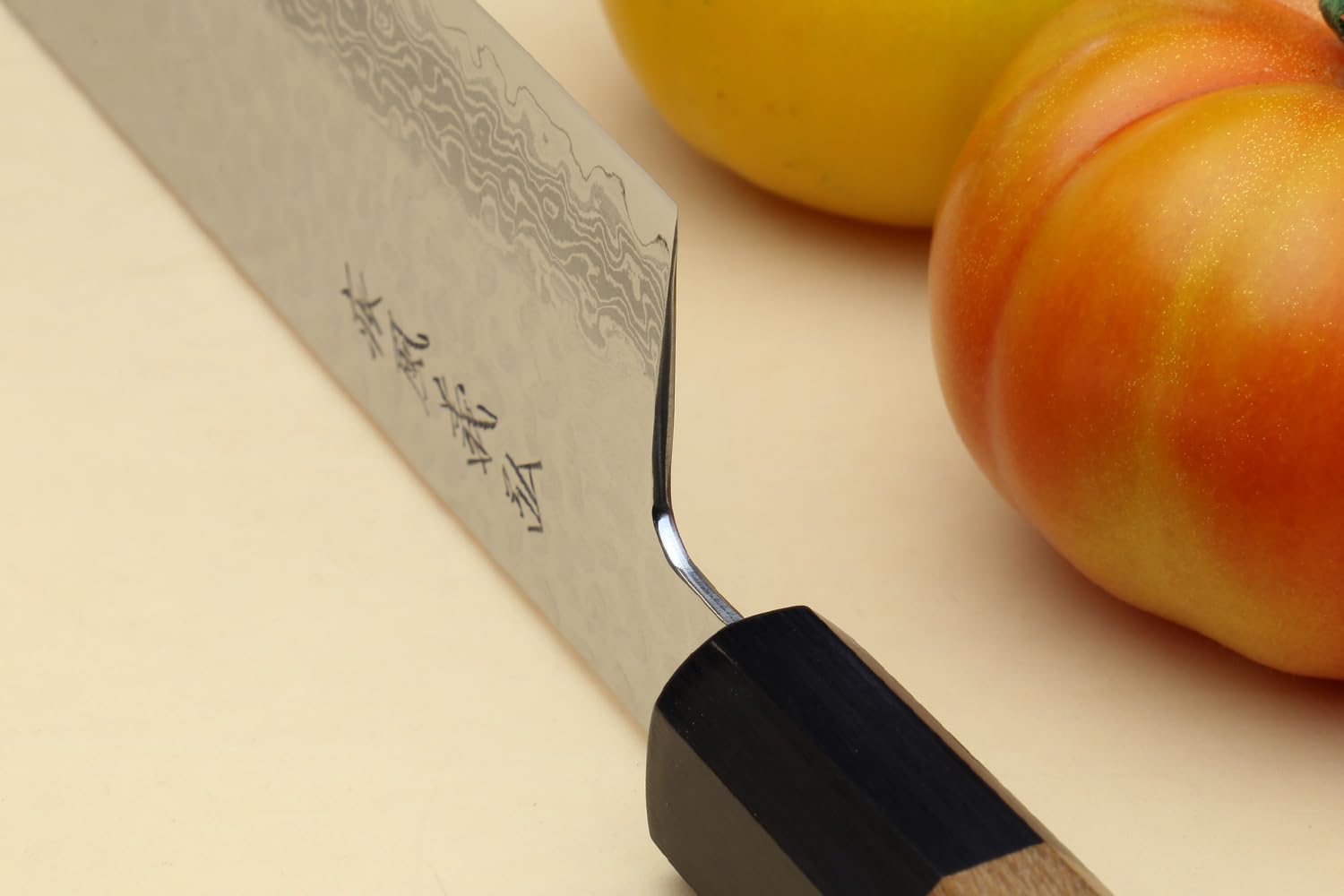 Yoshihiro VG10 46 Layers Hammered Damascus Nakiri Japanese Vegetable Knife 6.5'' (165mm) Ambrosia Handle