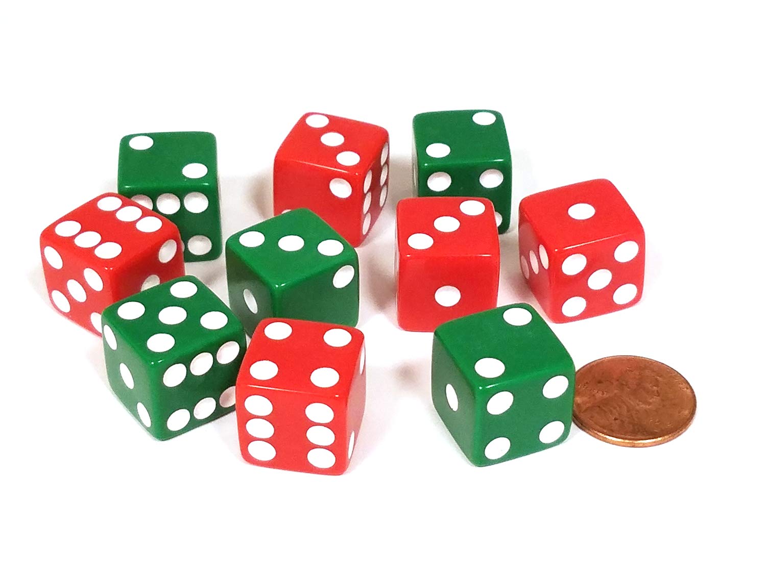 Koplow Games Set of 10 D6 Six Sided Opaque 16mm D6 Dice - Christmas Colors 5 Green & 5 Red