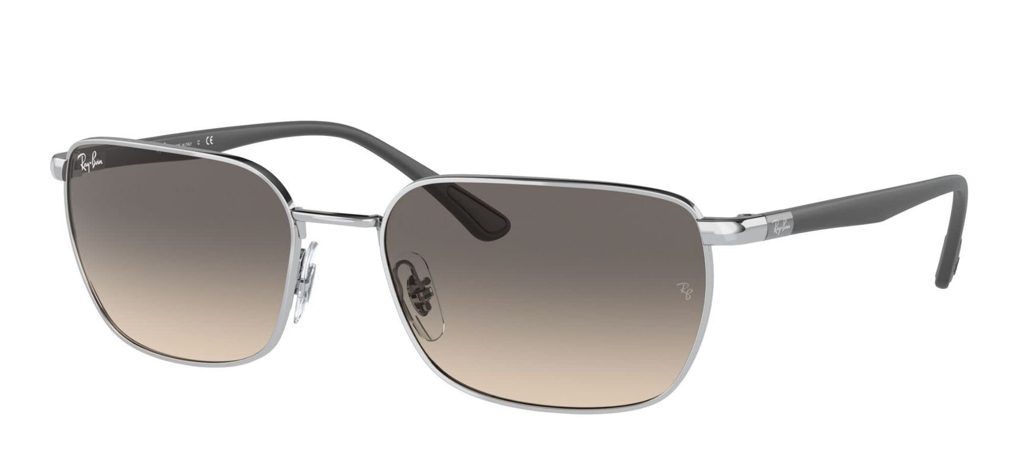 Ray-Ban RB3684 Rectangular Sunglasses, Silver/Clear Gradient Grey, 58 mm